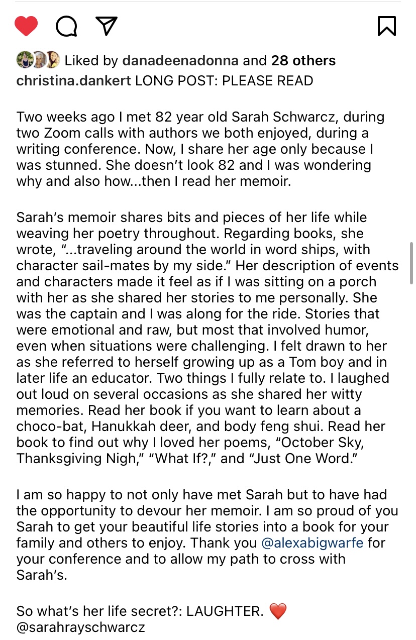 In memory of author, Sarah Schwarcz – Christina Dankert